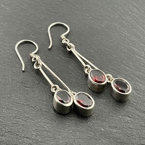 Vintage Garnet Sterling Silver Double-stone Dangle Earrings - Etsy