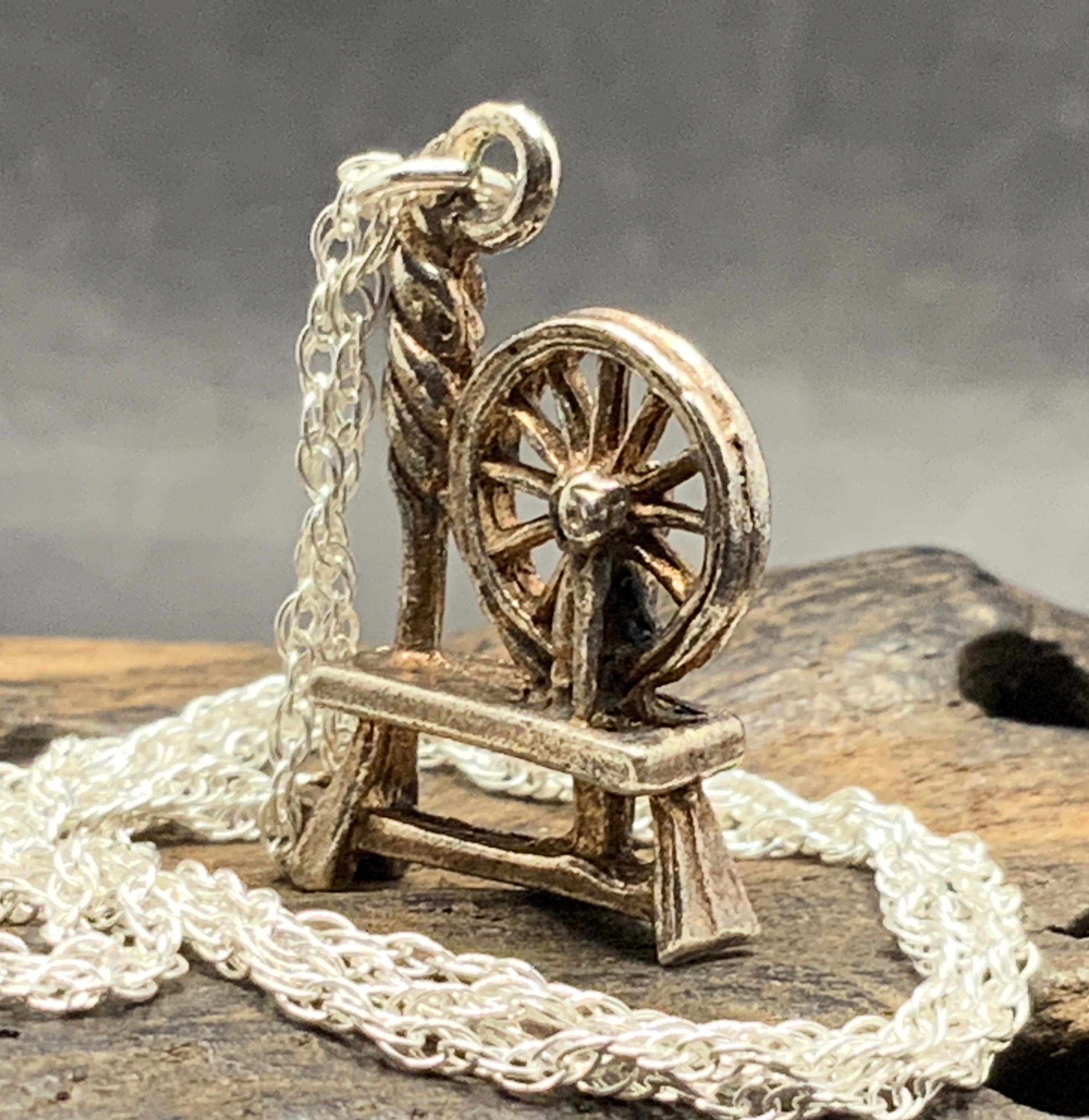 Vintage Solid Sterling Silver Spinning Wheel Pendant Necklace - Etsy