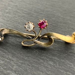 Vintage 18ct Gold Ruby & Diamond Pin Brooch - Etsy
