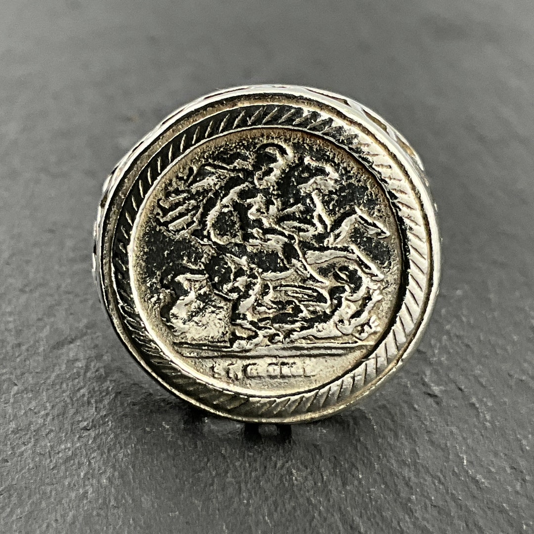 Vintage St George Sterling Silver Sovereign Ring, UK Size R, US Size 8 ...