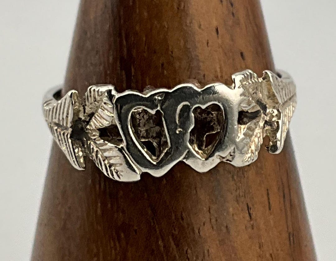Vintage Double Love Heart Sterling Silver Ring, UK Size M, US Size 6 ...