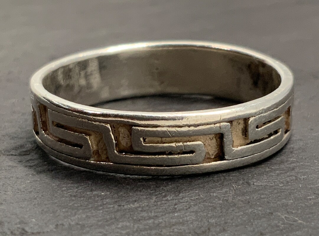 Vintage Sterling Silver Greek Key Band Ring, UK Size W 1/2, US Size 11 ...