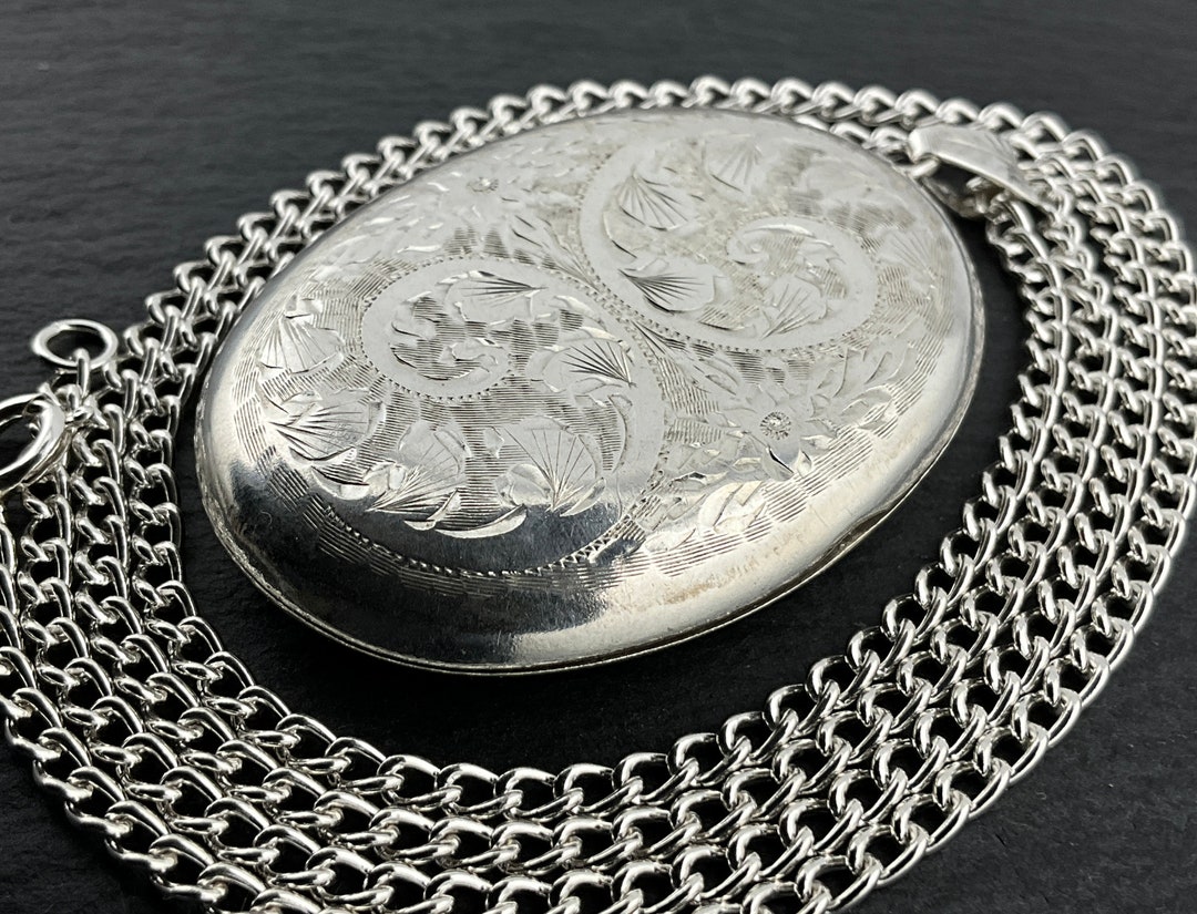 Vintage Large Sterling Silver Locket Pendant Necklace - Etsy