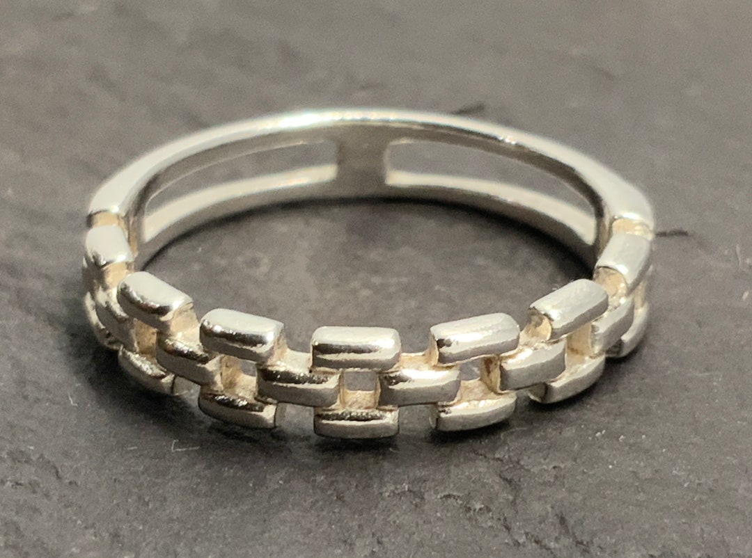 Vintage Sterling Silver Chain Band Ring, UK Size N, US Size 6 1/2, EU ...