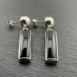 Vintage Onyx & Pearl Heavy Sterling Silver Drop Stud Earrings - Etsy