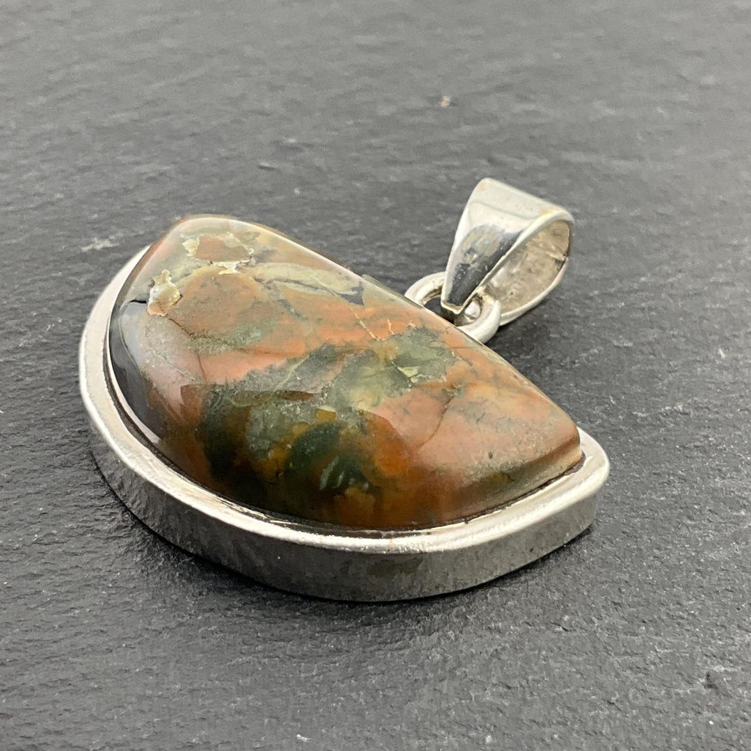Vintage Rainforest Jasper Heavy Sterling Silver Pendant - Etsy