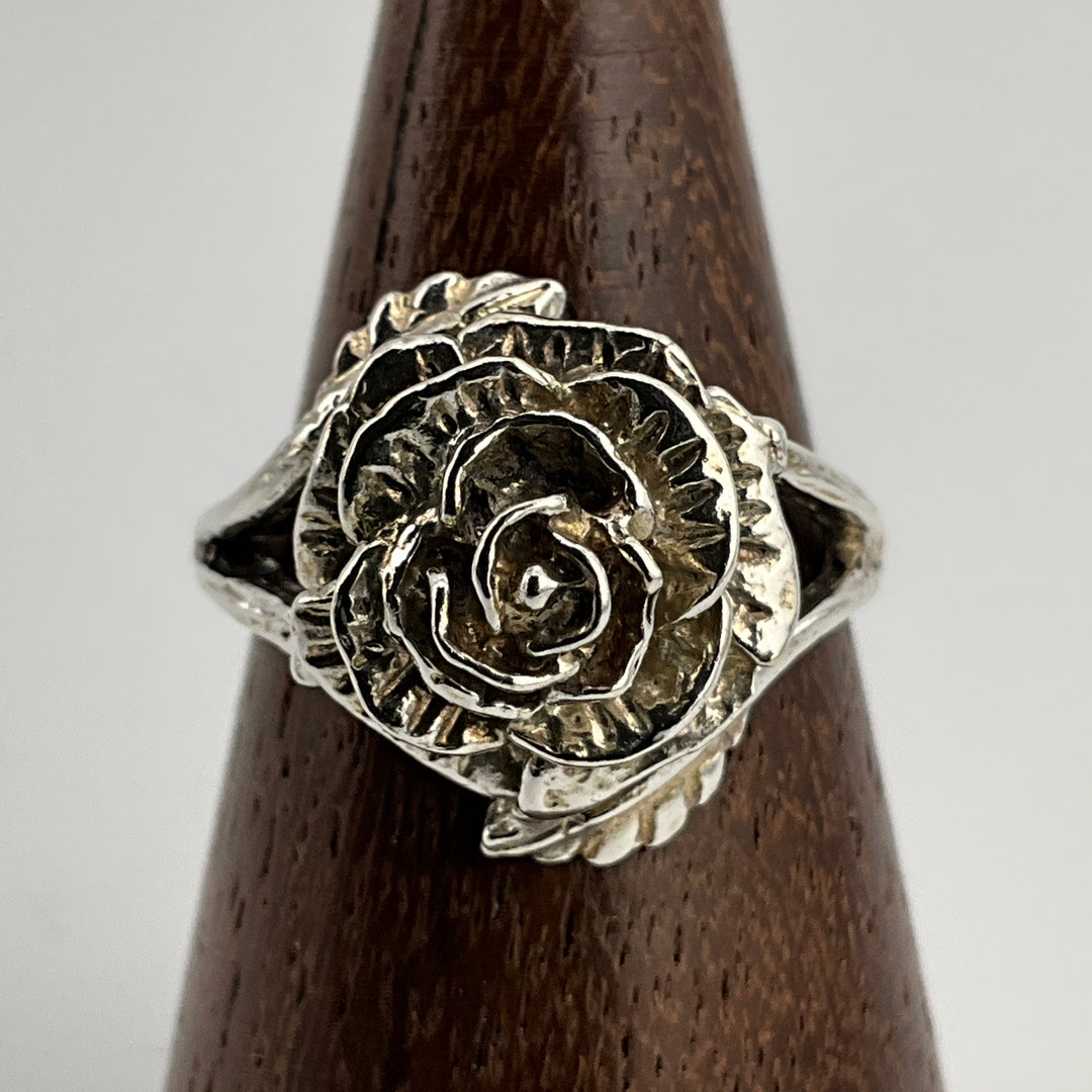 Vintage Sterling Silver Chunky Rose Statement Ring, UK Size M1/2, US ...