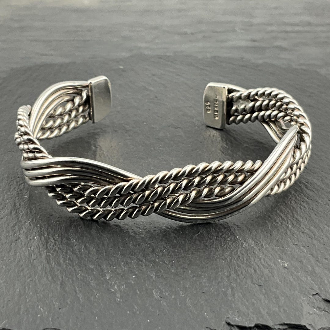 Vintage Sterling Silver Twisted Bands Textured Torc Bangle - Etsy