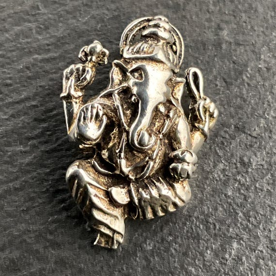 Vintage Ganesha Hindu God Sterling Silver Pendant Nec… - Gem
