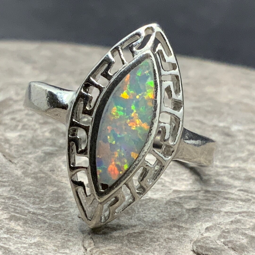 Vintage Sterling Silver Opaline Ring, UK Size N, US Size 7, EU Size 54 - Etsy