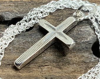 Sterling Silver Plain Cross Pendant Necklace - Etsy