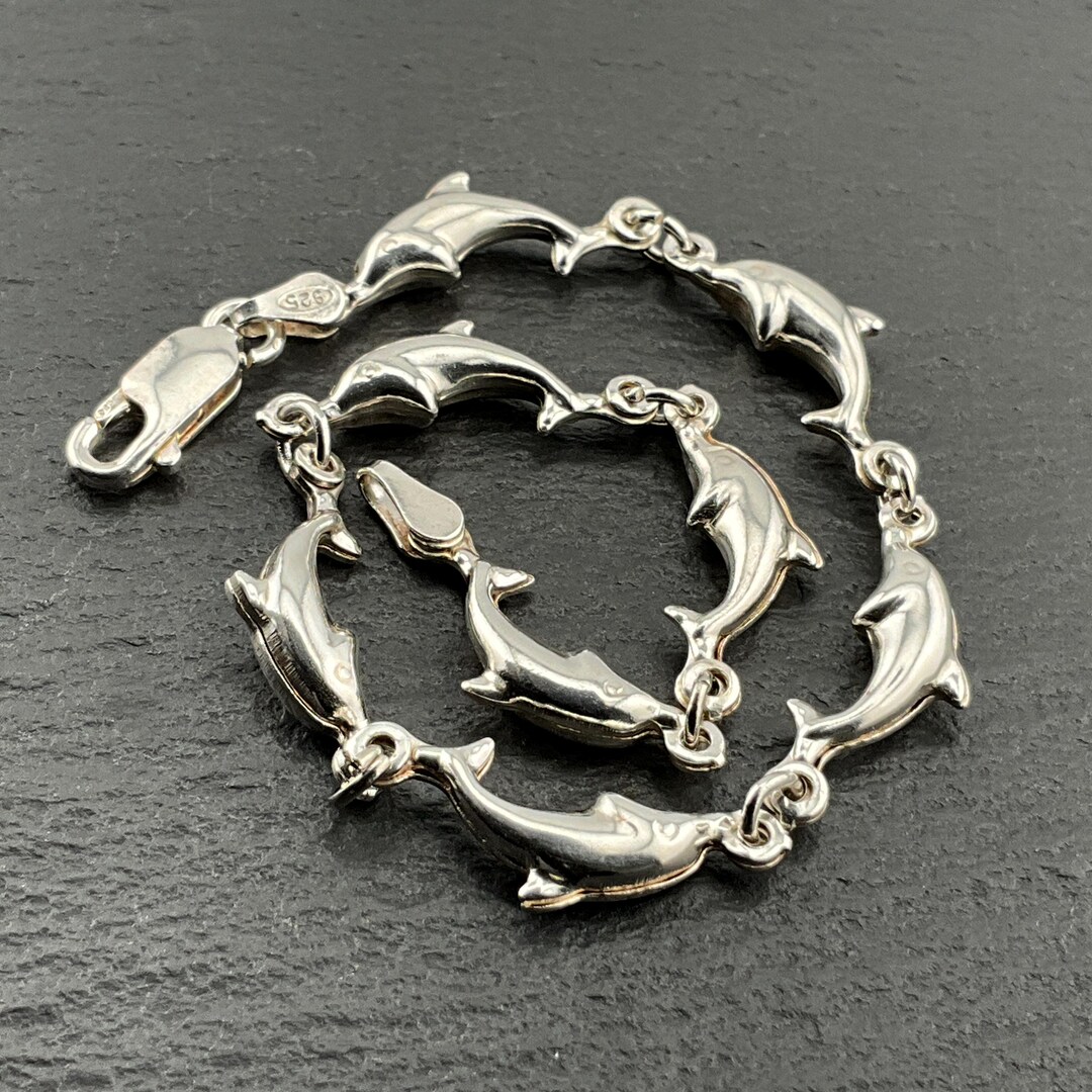 Vintage Sterling Silver Dolphin Link Bracelet - Etsy