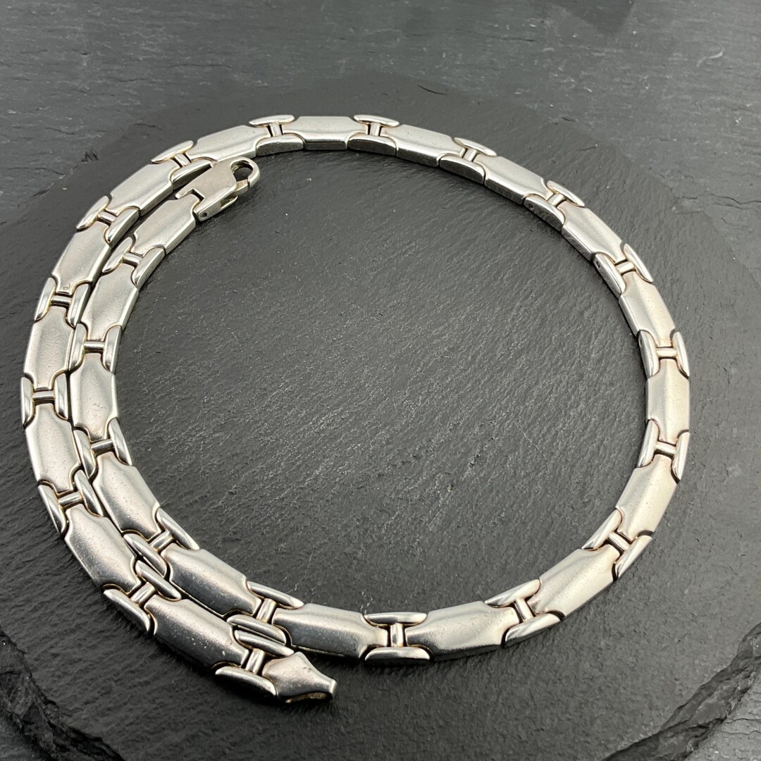 Vintage Super Heavy Sterling Silver Fancy Panel Link Necklace - Etsy
