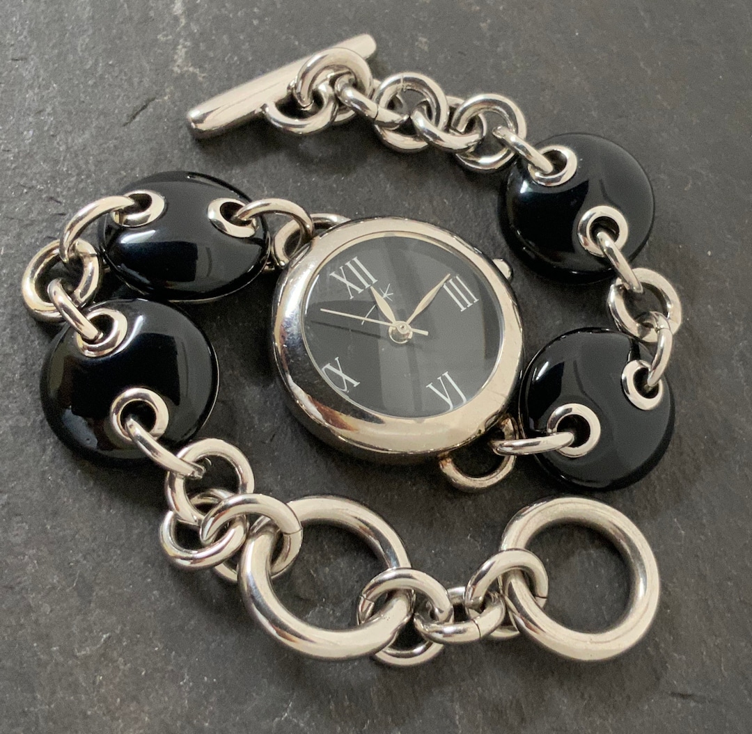 Vintage Solid Sterling Silver Onyx Wrist Watch - Etsy UK