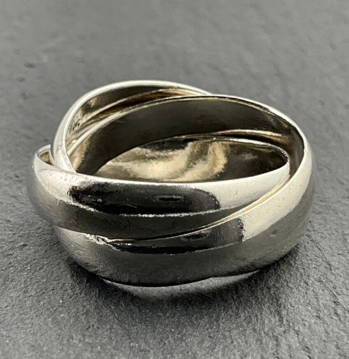 Vintage Interlocking Sterling Silver Bands Ring, UK Size J1/2, US Size ...