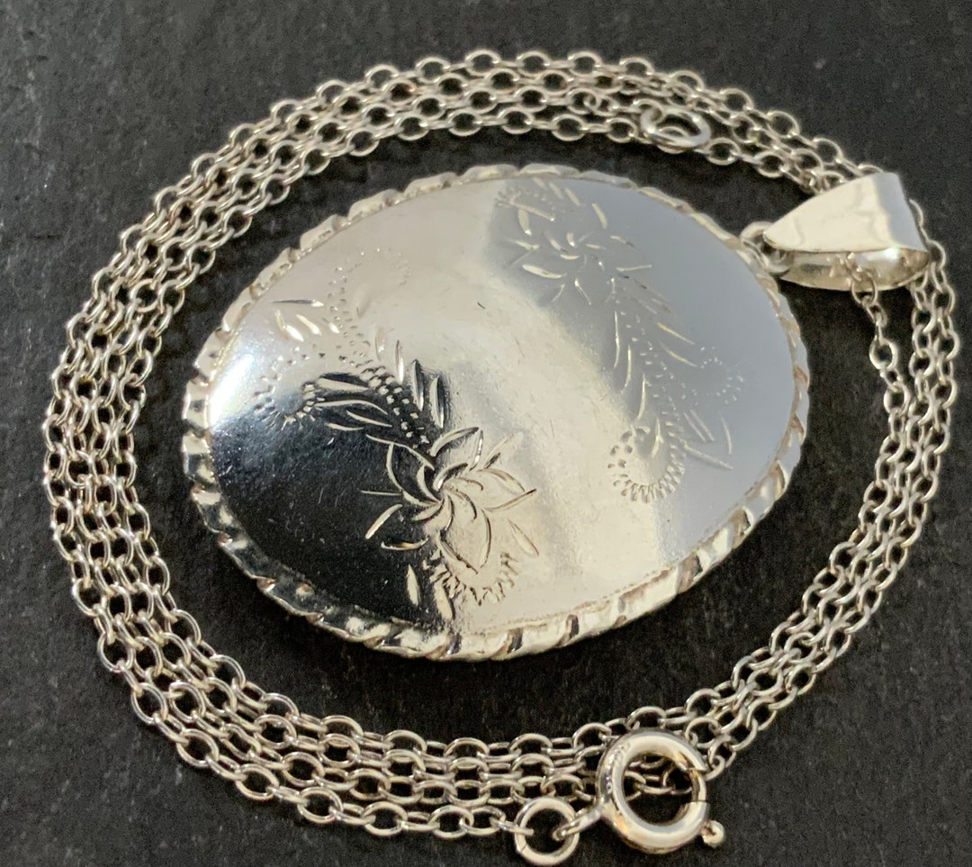 Vintage Large Sterling Silver Locket Pendant Necklace - Etsy