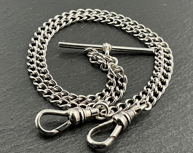 Vintage Sterling Silver T-bar Pocket Watch Albert Chain Choker Necklace ...