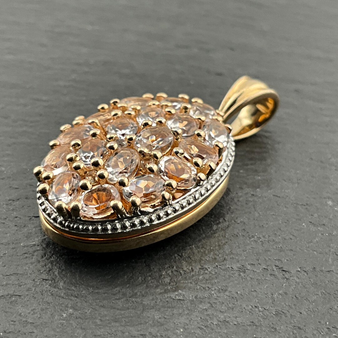 Vintage Peach Spinel 18ct Gold Gilded Sterling Silver Cluster Locket ...