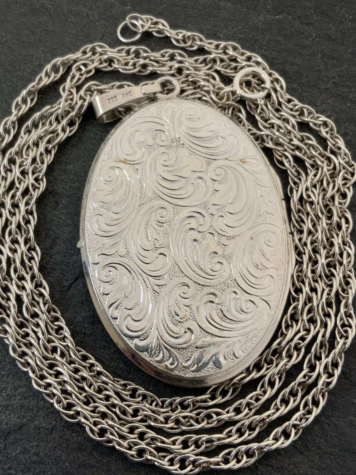 Vintage Large Sterling Silver Locket Pendant Necklace - Etsy