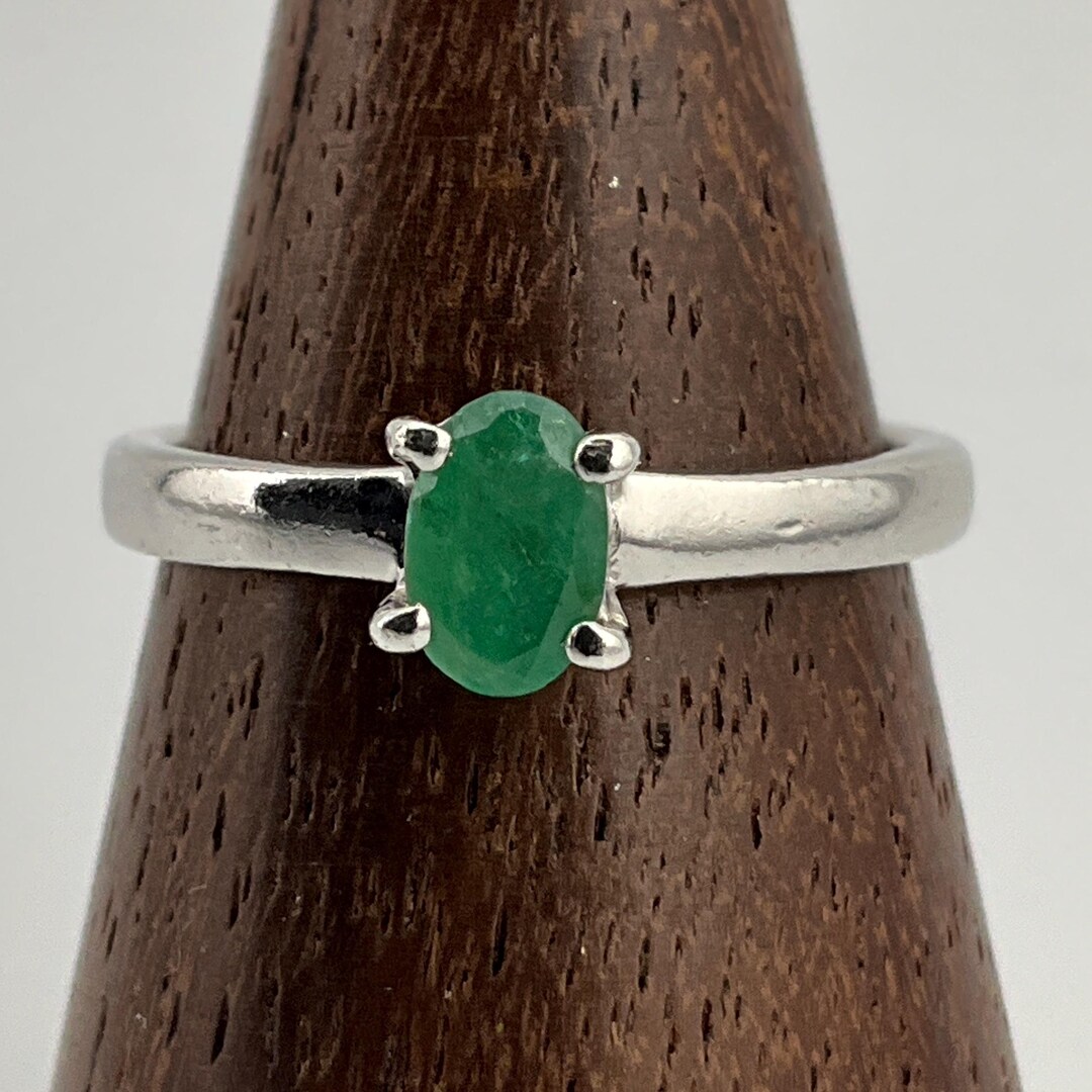 Vintage Emerald Sterling Silver Solitaire Ring, UK Size L1/2, US Size 5 ...