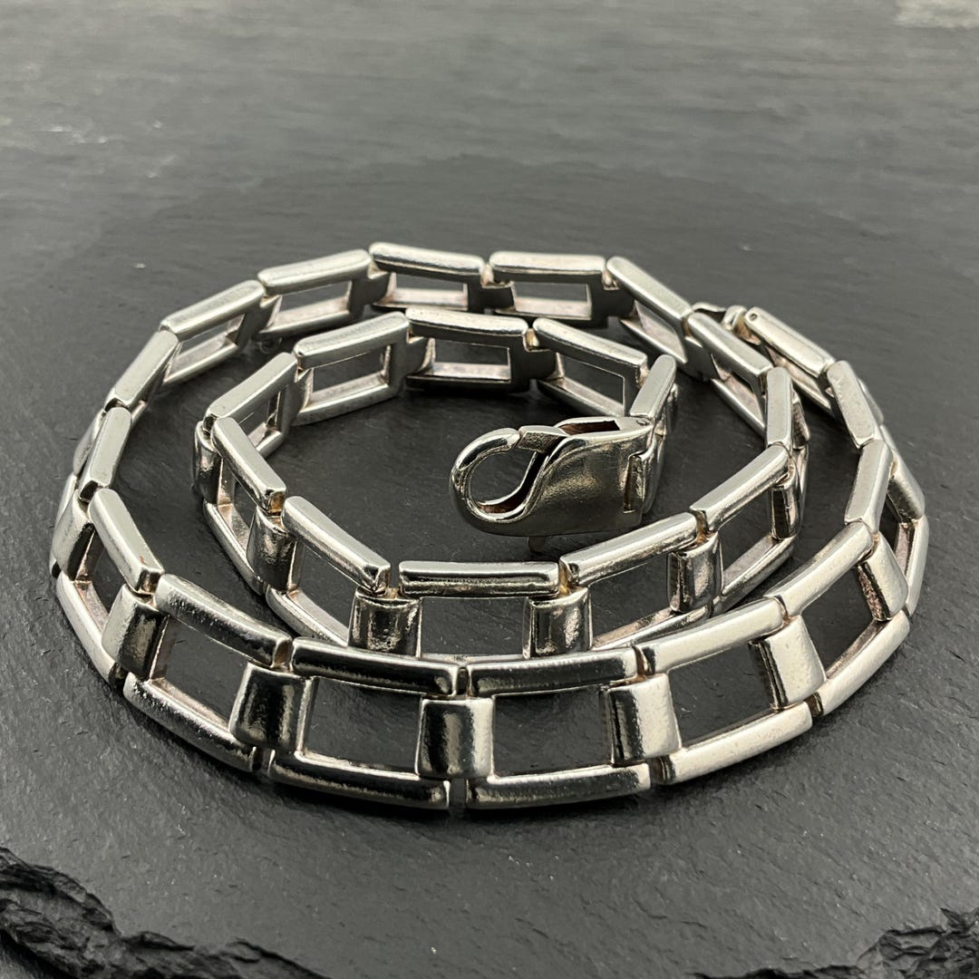 Vintage Super Heavy Sterling Silver Fancy Panel Link Choker Necklace - Etsy