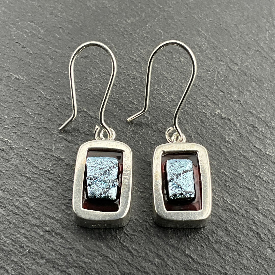 Vintage Art Glass Sterling Silver Modernist Abstract Dangle Earrings - Etsy