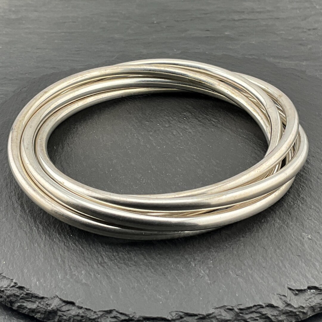 Vintage Heavy Sterling Silver Interlocking Bands Stacker Spacer Bangle ...
