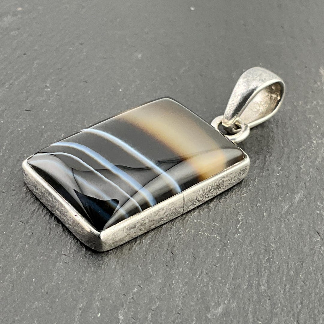 Vintage Brown Banded Agate Sterling Silver Pendant - Etsy