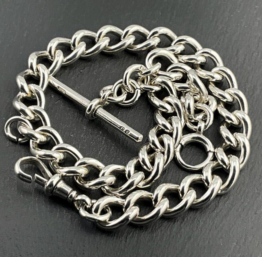 Antique Heavy Sterling Silver Curb Link Pocket Watch Chain - Etsy UK