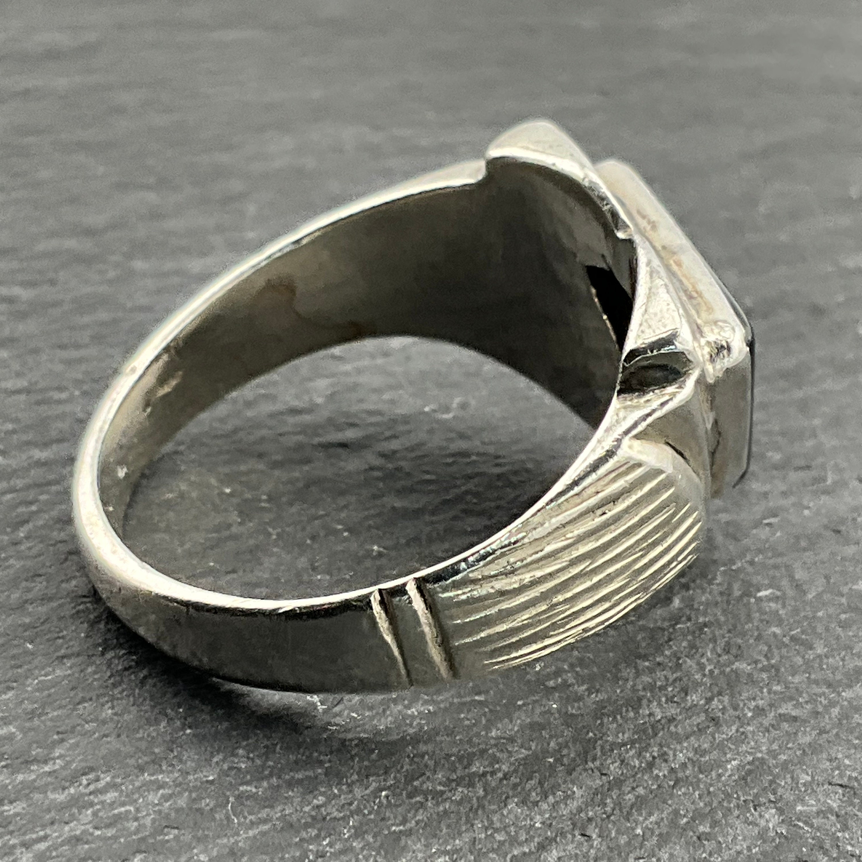 Vintage Triangle Black Onyx Sterling Silver Statement Ring, UK Size T ...