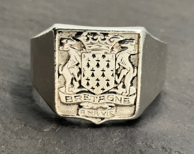 Vintage Sterling Silver Family Crest Bretagne Viking Signet Ring, UK ...