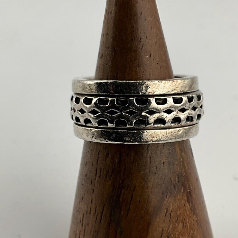 Vintage Sterling Silver Fancy Spinner Spacer Stacker Band Ring, UK Size ...