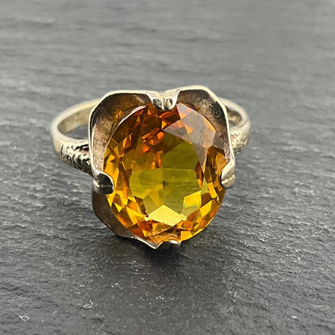 Vintage Citrine Sterling Silver Oval Solitaire Ring, UK Size O1/2, US ...