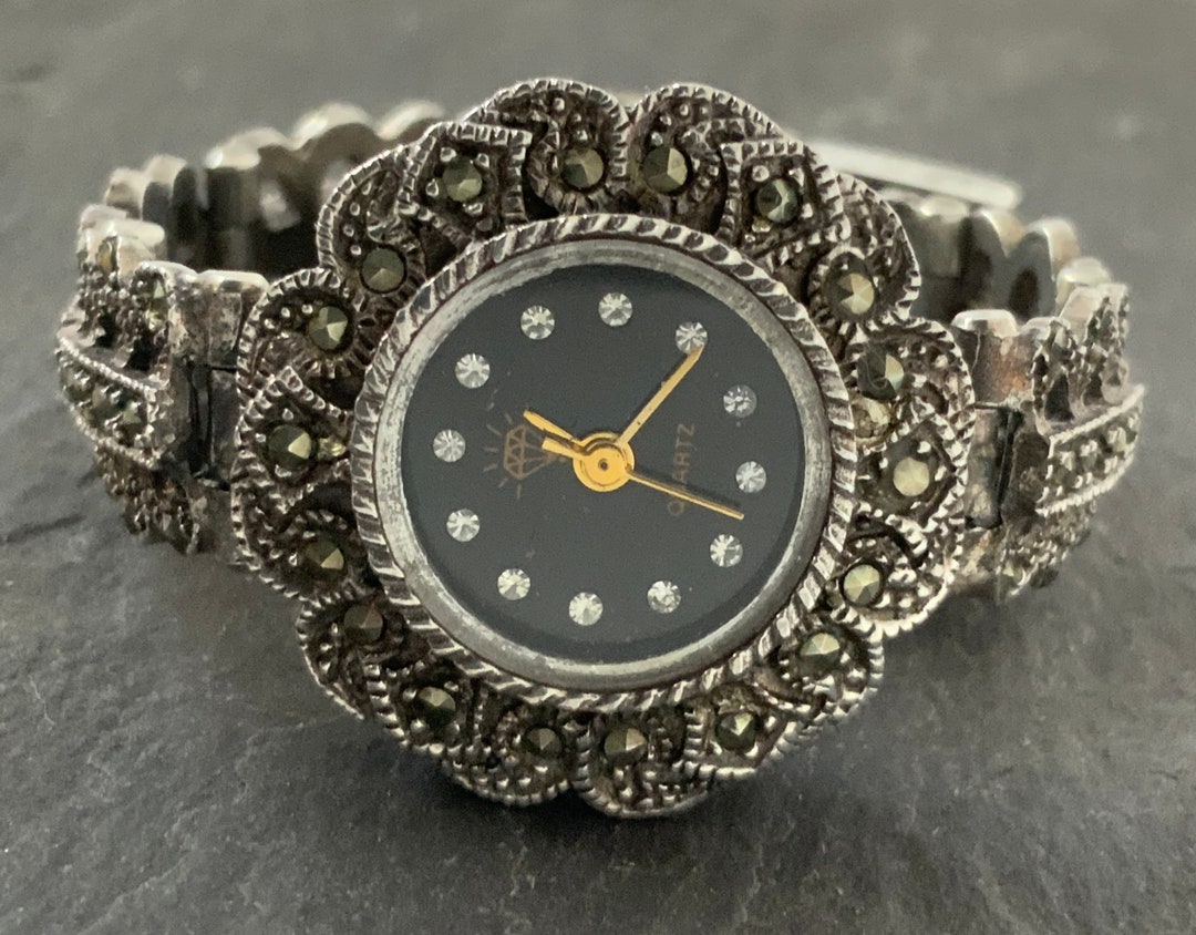 Vintage Solid Sterling Silver Quartz Marcasite Wrist Watch - Etsy