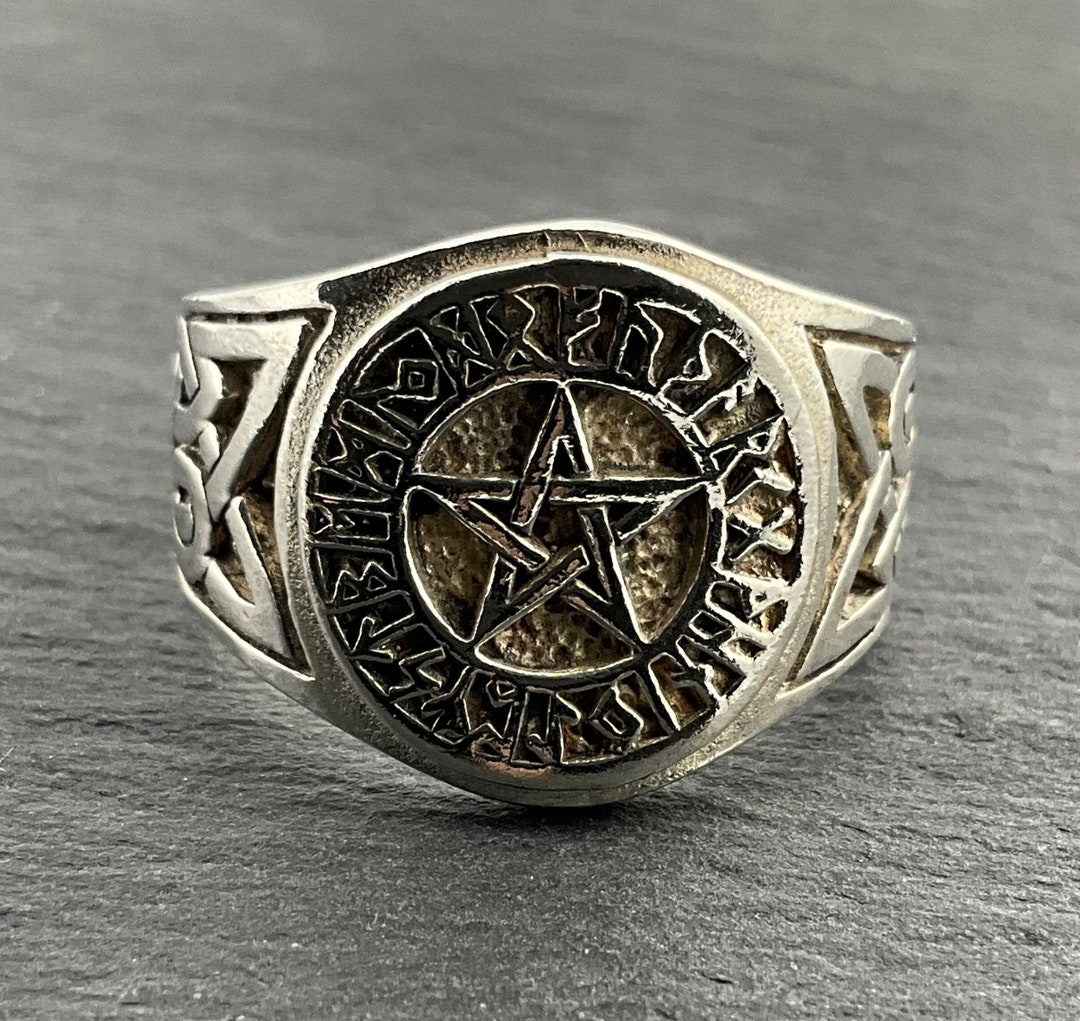 Vintage Norse Pentagram Rune Sterling Silver Signet Ring, UK Size W1/2 ...