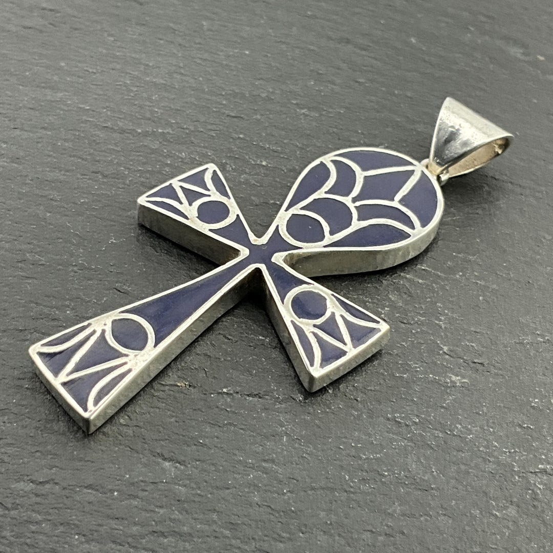 Vintage Blue Enamel Sterling Silver Ankh Symbol Key of Life Pendant - Etsy