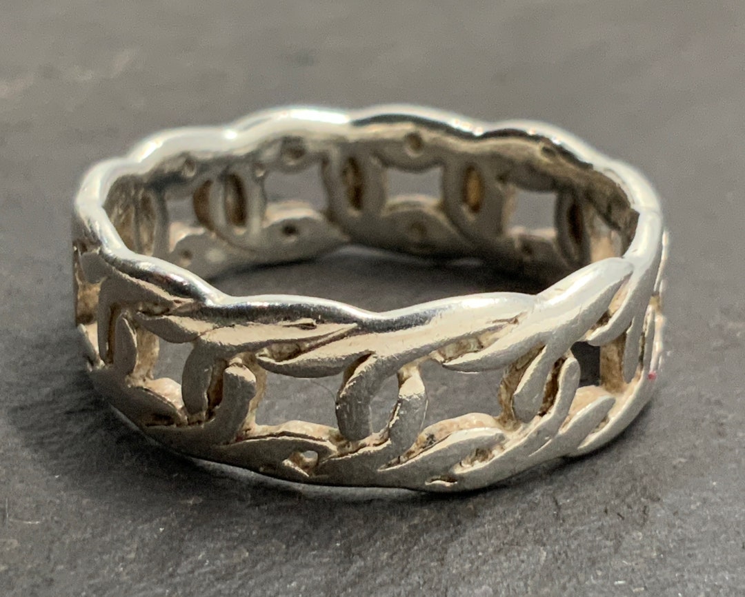 Vintage Sterling Silver Chunky Chain Band Ring, UK Size T, US Size 9 3/ ...