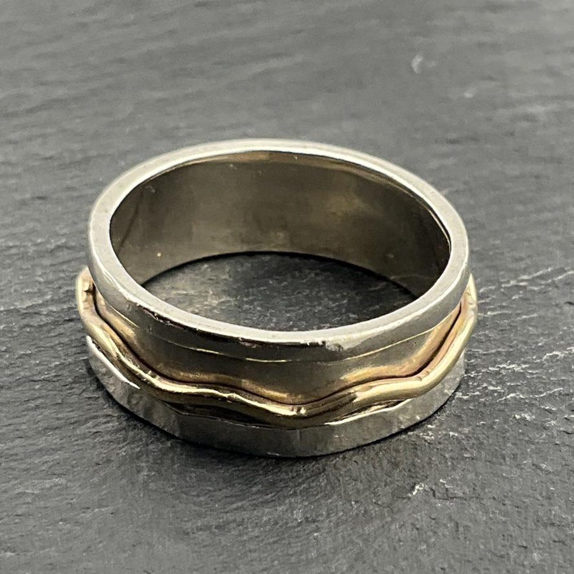 Vintage Sterling Silver Fancy Spinner Spacer Stacker Band Ring, UK Size ...