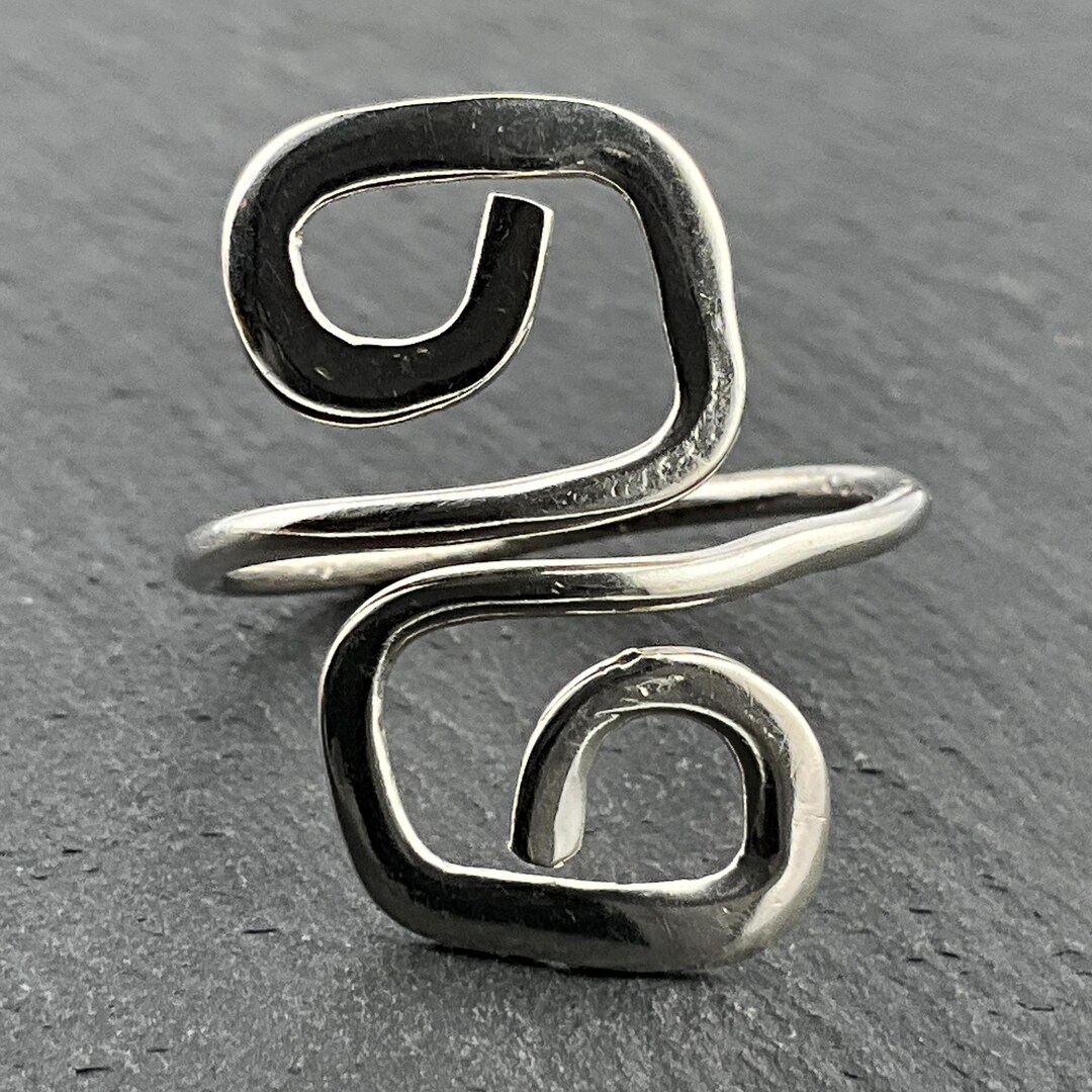 Vintage Sterling Silver Wide Swirl Band Ring, UK Size S, US Size 9 1/4 ...