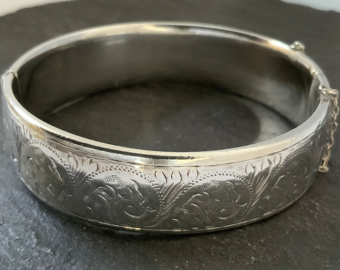 Vintage Sterling Silver Hinged Bangle - Etsy