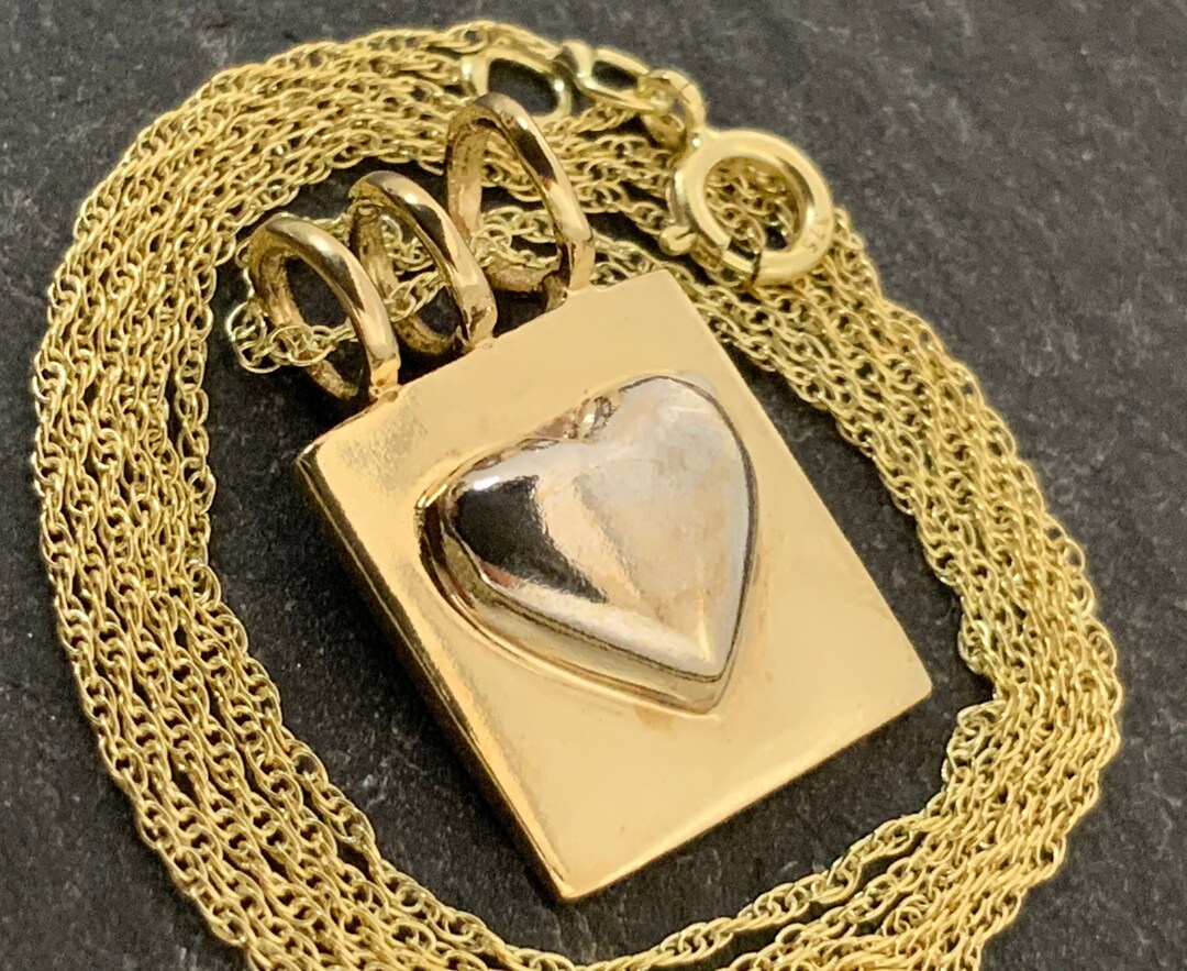 Vintage 9ct Gold Heart Pendant Necklace - Etsy