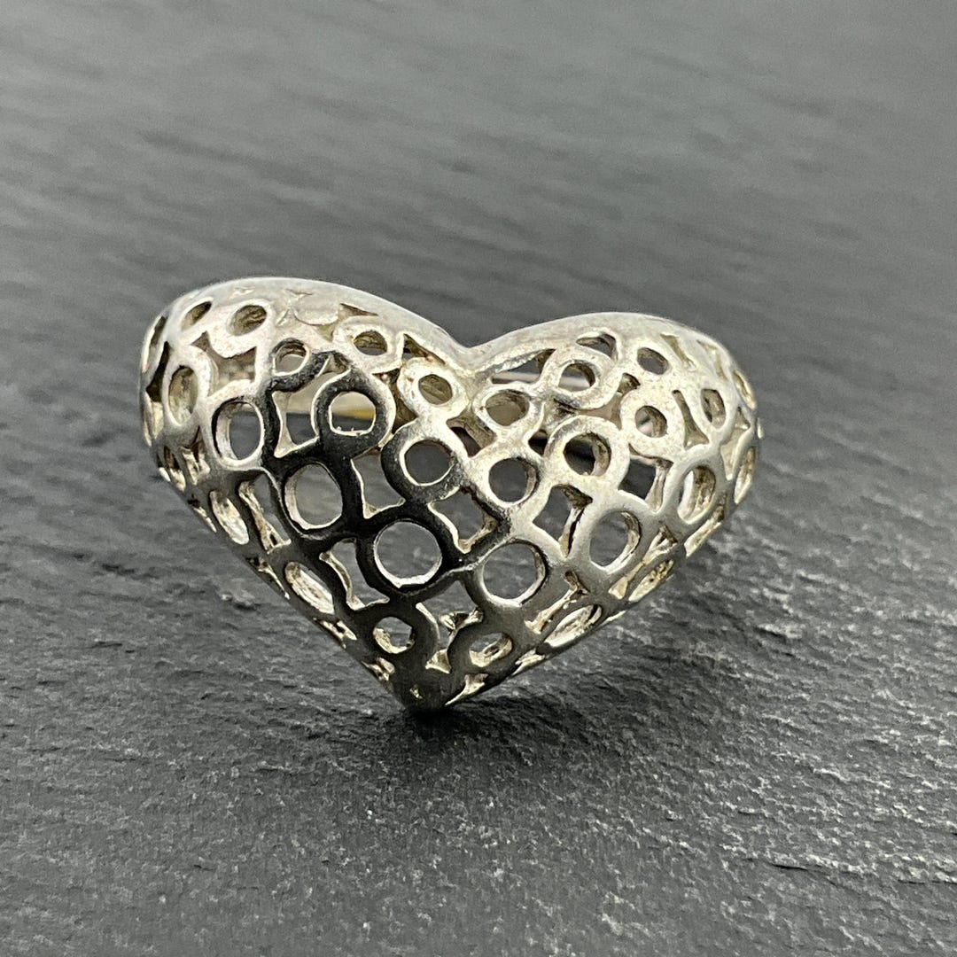 Vintage Sterling Silver Puffed Heart Band Ring, UK Size O1/2, US Size 7 ...