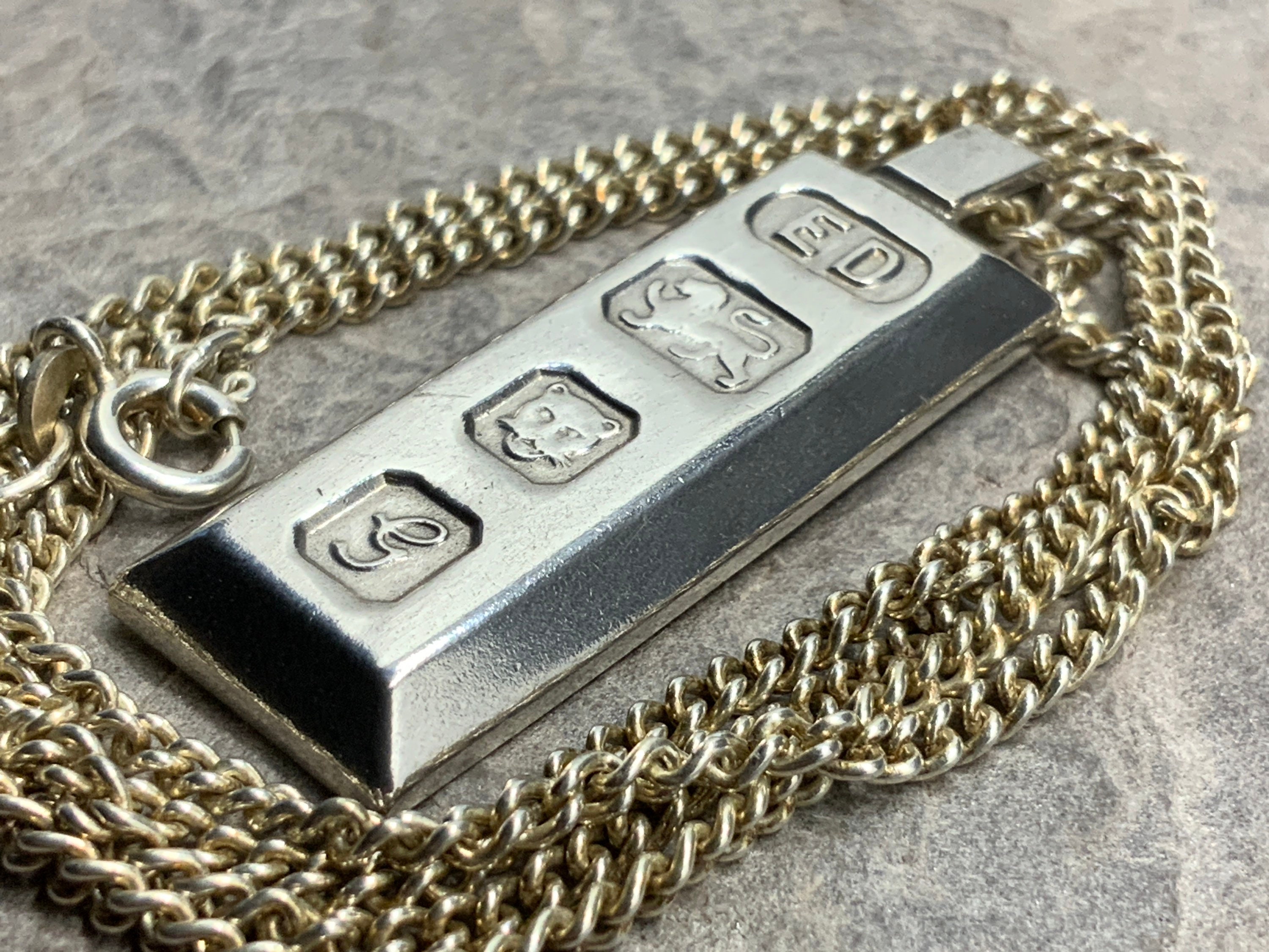 Vintage Sterling Silver Ingot Pendant Necklace | Etsy