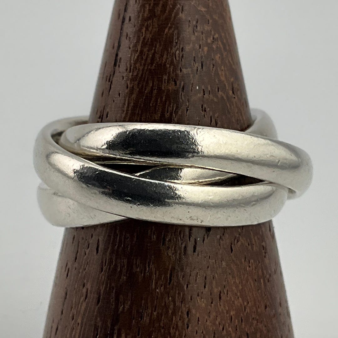 Vintage Interlocking Sterling Silver Bands Ring, UK Size O, US Size 7 ...