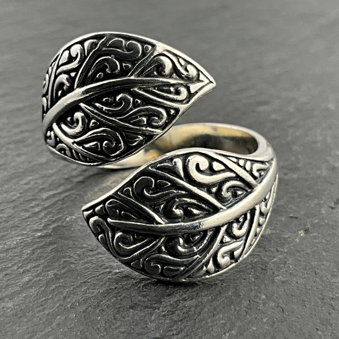 Vintage Sterling Silver Leaf Wrap Around Band Ring, UK Size M, US Size ...