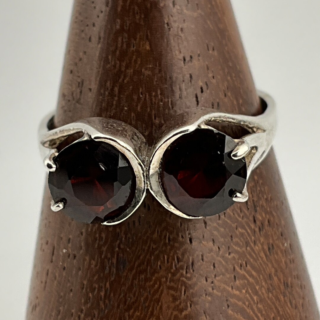 Vintage Sterling Silver Garnet Two-stone Statement Ring, UK Size N1/2 ...