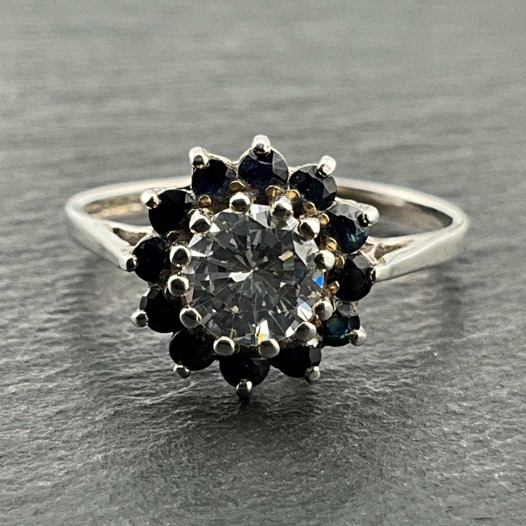 Vintage Sapphire & Spinel Sterling Silver Cluster Ring, UK Size S, US ...