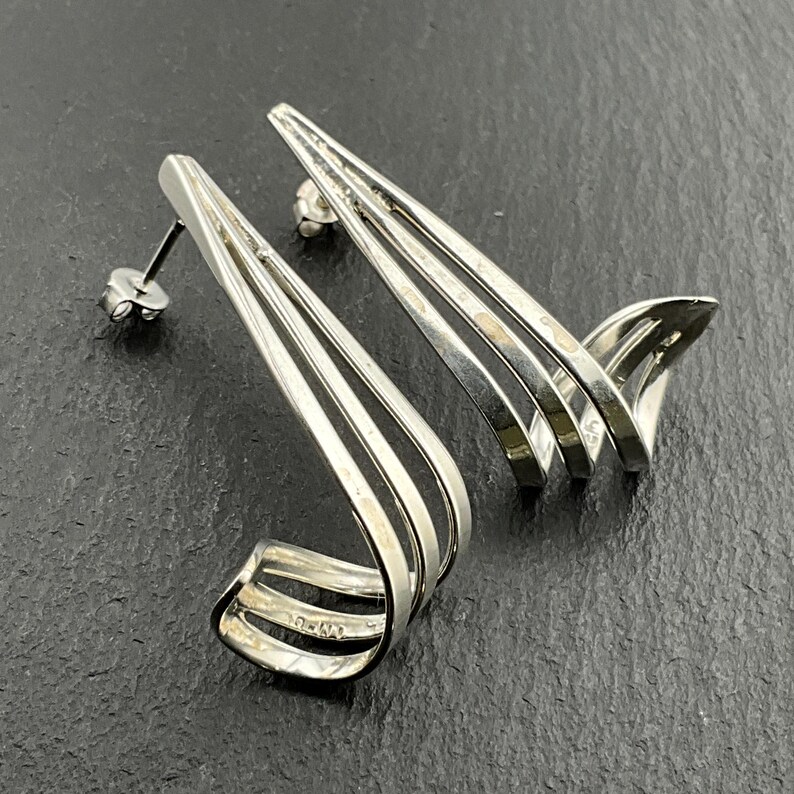 Vintage Sterling Silver Modernist Statement Drop Stud Earrings - Etsy