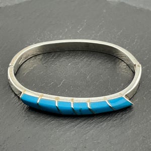 Vintage Sterling Silver Turquoise Hinged Bangle - Etsy