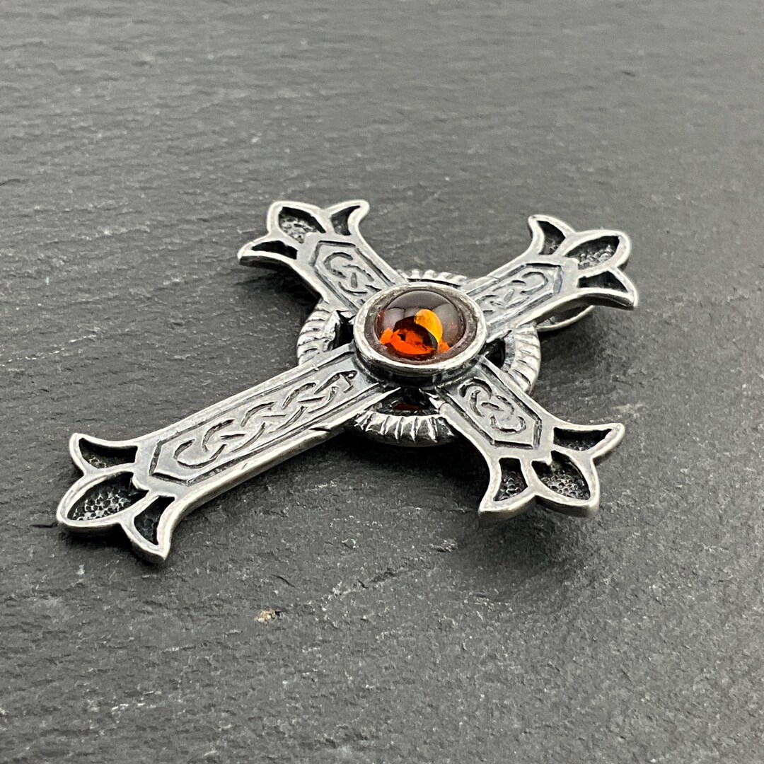Vintage Amber Cross Sterling Silver Pendant Necklace - Etsy
